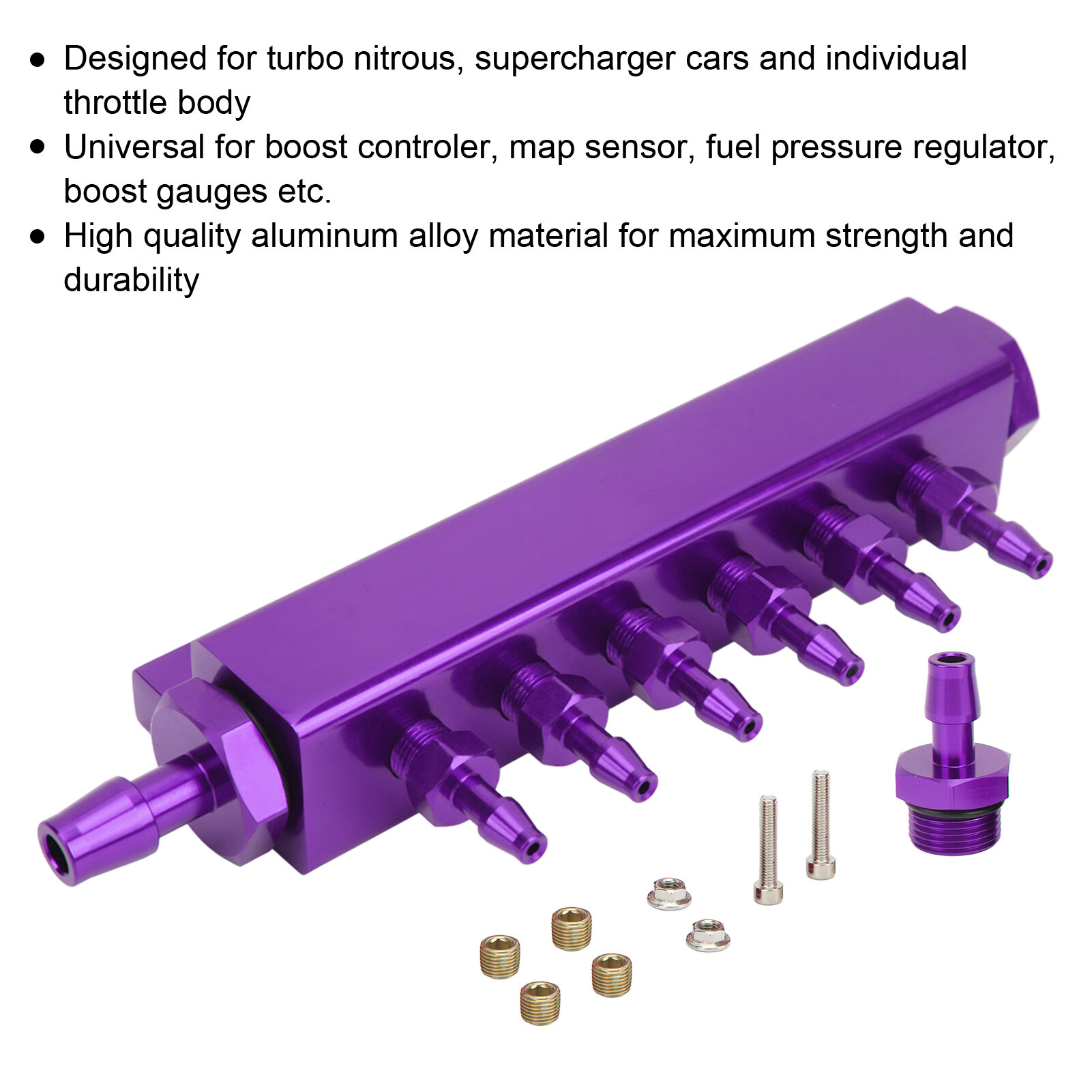 Комплект впускного коллектора с 6 портами вакуумного блока, разъем 1/8 дюйма NPT, впускной и выпускной патрубки 1/2 дюйма NPT, универсальный для турбин легковых и грузовых автомобилей, фиолетовый