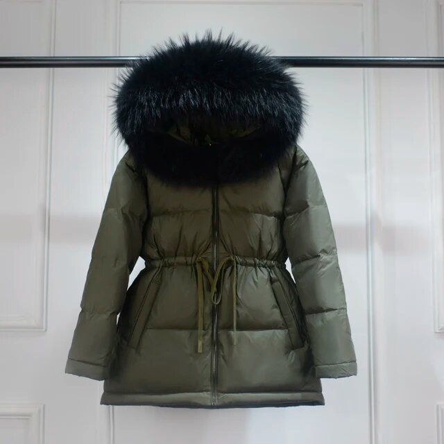 MOOCIE Lagabogy 2025, женская зимняя куртка-пуховик из натурального меха енота, толстая, теплая, пушистая парка, водонепроницаемая, с капюшоном, на белом утином пуху