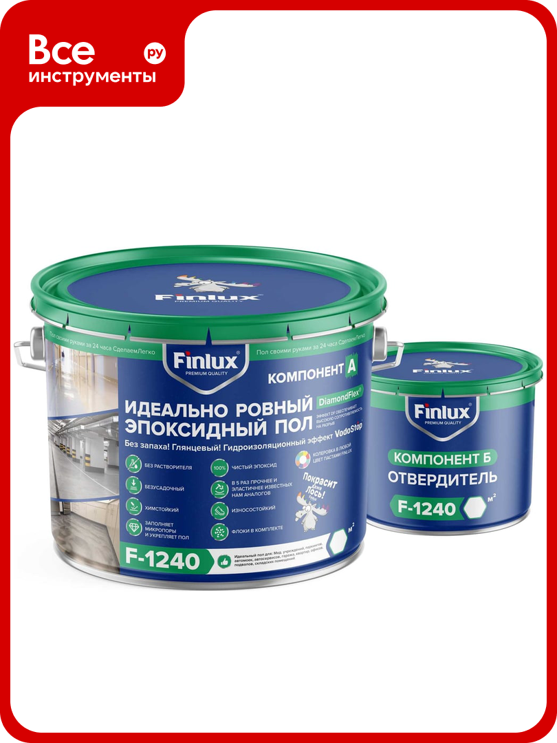 Эпоксидное европокрытие, Finlux, для бетонного пола Finlux F-1240 полуглянцевое, серый, 10 кв. м. 4603783208050