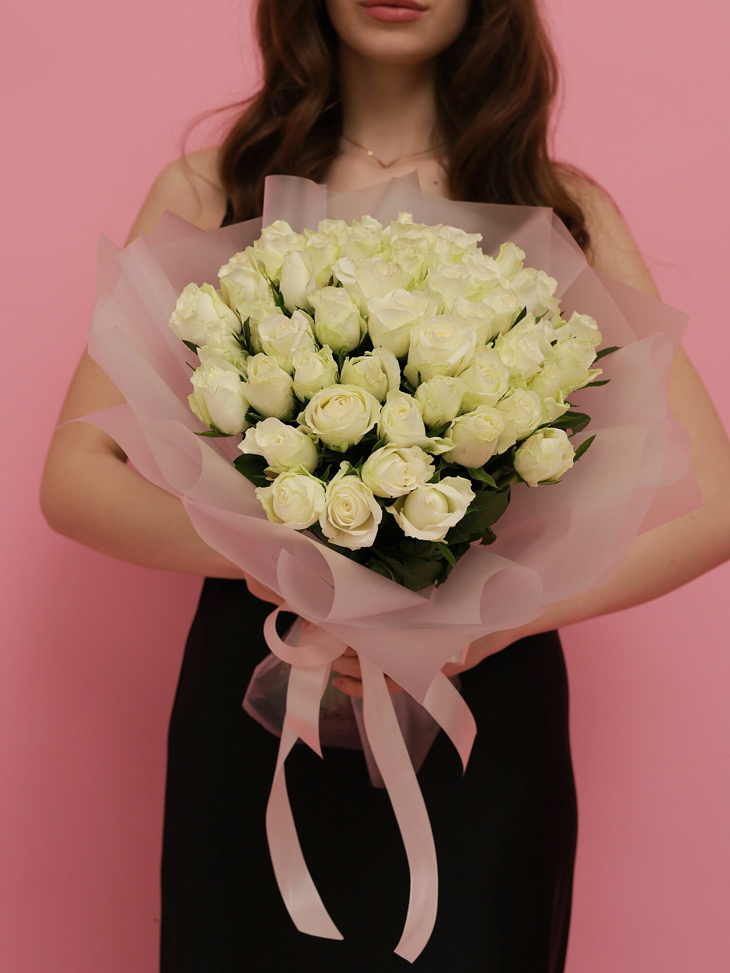 Букет из 51 розы, Цвет Белая, 40 см
