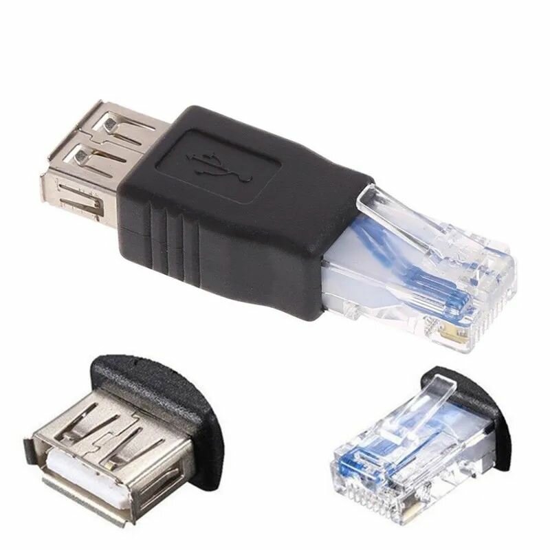 Адаптер-вилка сетевого маршрутизатора Ethernet LAN с несколькими разъемами USB типа A (мама) и RJ45 (папа)