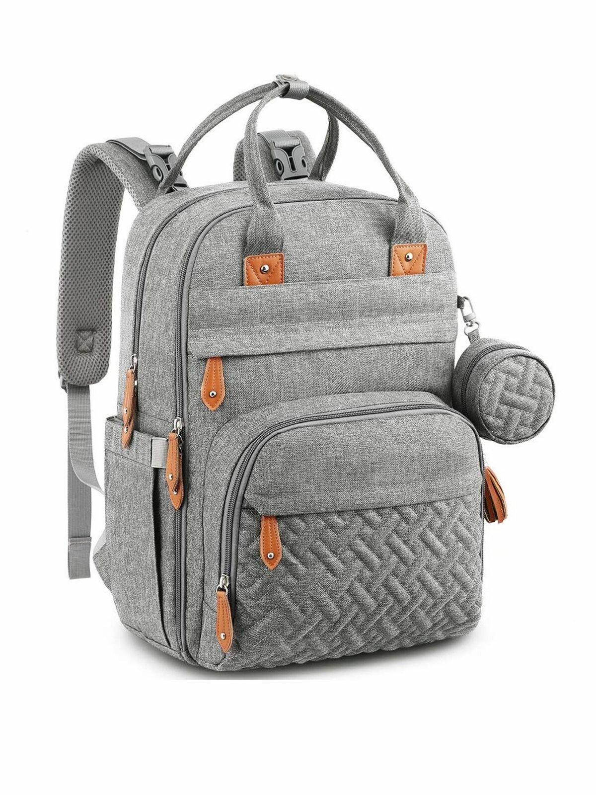 Сумка / рюкзак женский для мамы и малыша для коляски, беременных, с термокарманами, серый, 40x27x15см
