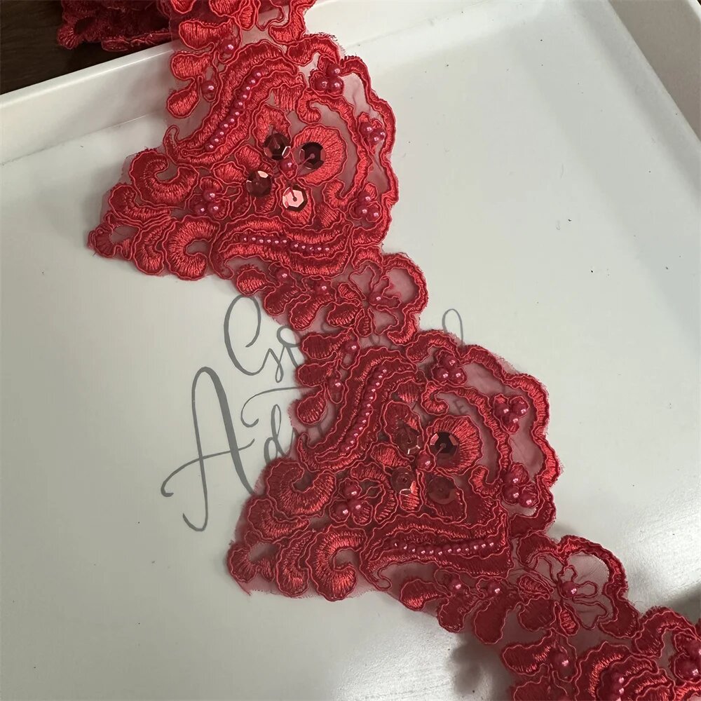 Бисерное кружево с блестками ywleiao для пошива женских платьев Красный, red C