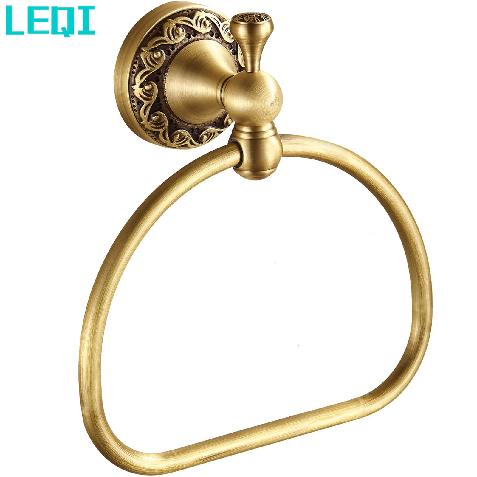 LEQI Латунный Резной овал Держатель для полотенец, ретро полотенцесушитель для ванной комнаты, настенный, с классическим основанием и античным рисунком