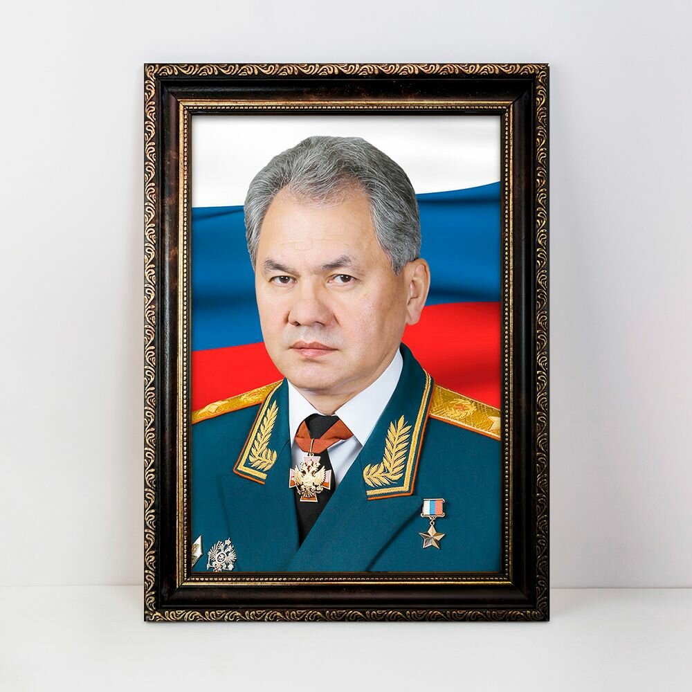 Портрет Шойгу С. К. в багетной темно-коричневой рамке / А-4 (21x30 см.)