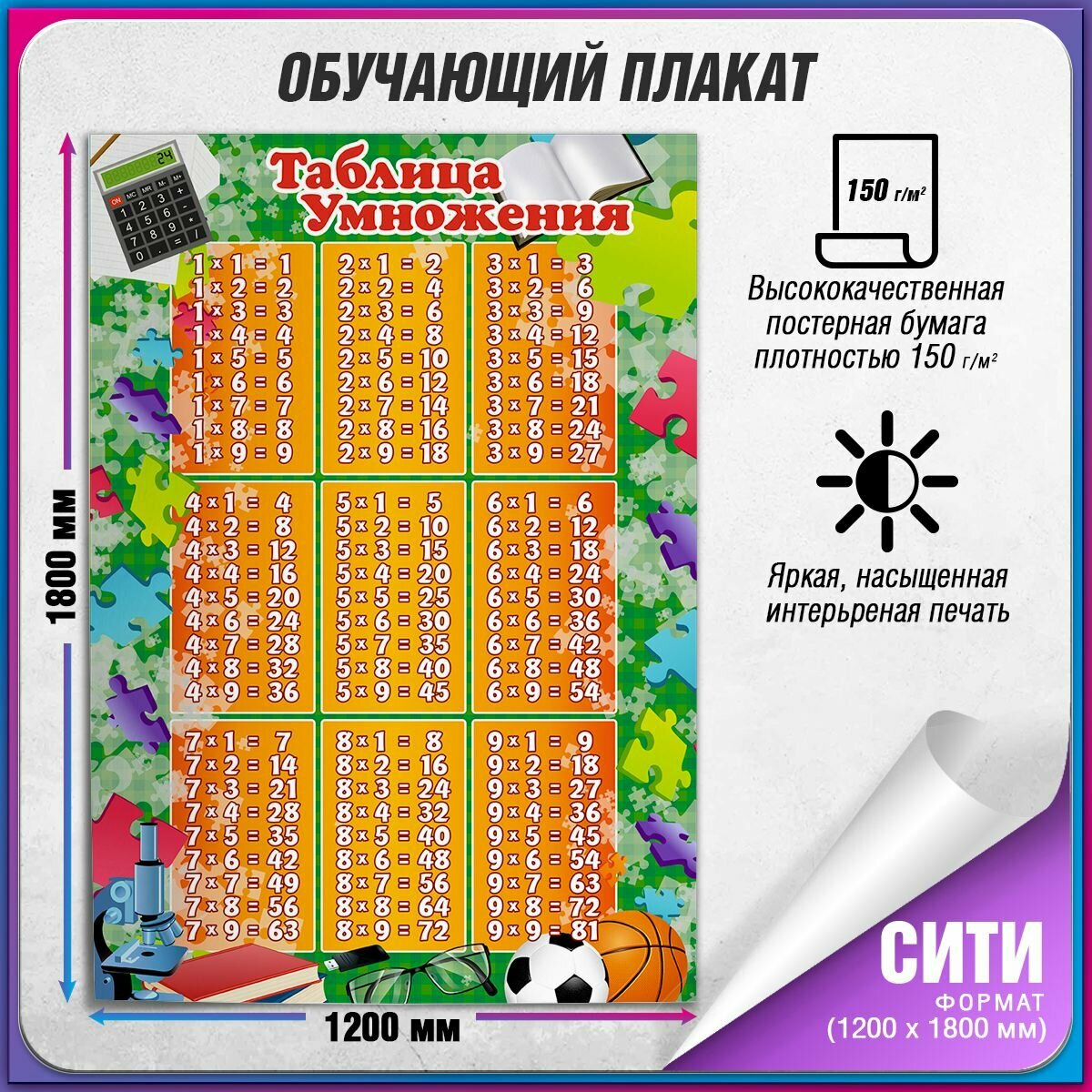 Обучающий плакат "Таблица умножения" / Сити (120x180 см.)