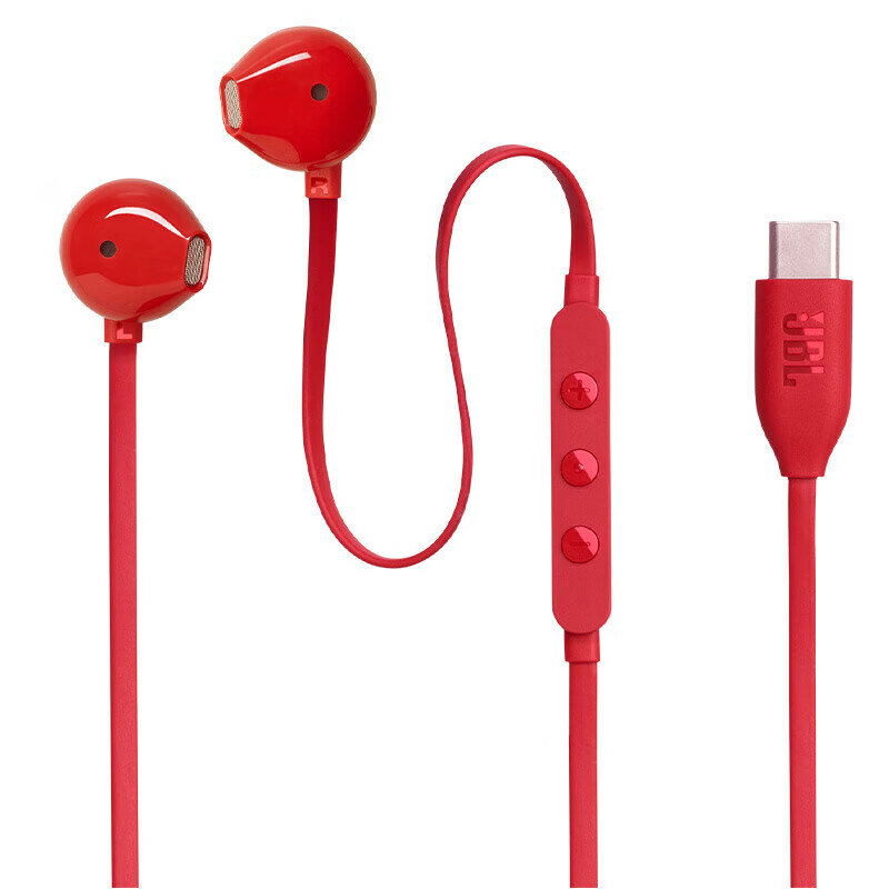 JBL TUNE 305C Wired Earphones with Type-C Interface Half In-Ear Style Earphones Computer Earphones Back to School Gift Compatible with USB-C Plug and Play Red