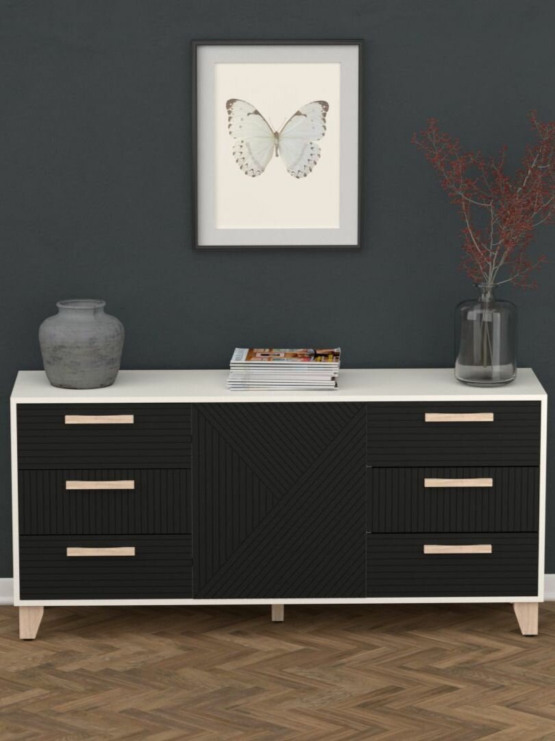 Комод с ящиками Копенгаген Белый / Черный Матовый (12 Стульев)