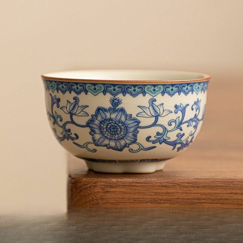 Чайная чашка "Жу Яо" с синей росписью фарфор для пуэра, ручная работа, эффект кракле