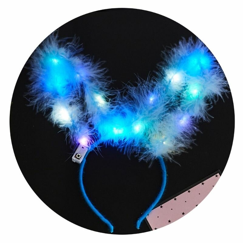 Светящиеся ушки кролика на ободке, голубые перьевые огни