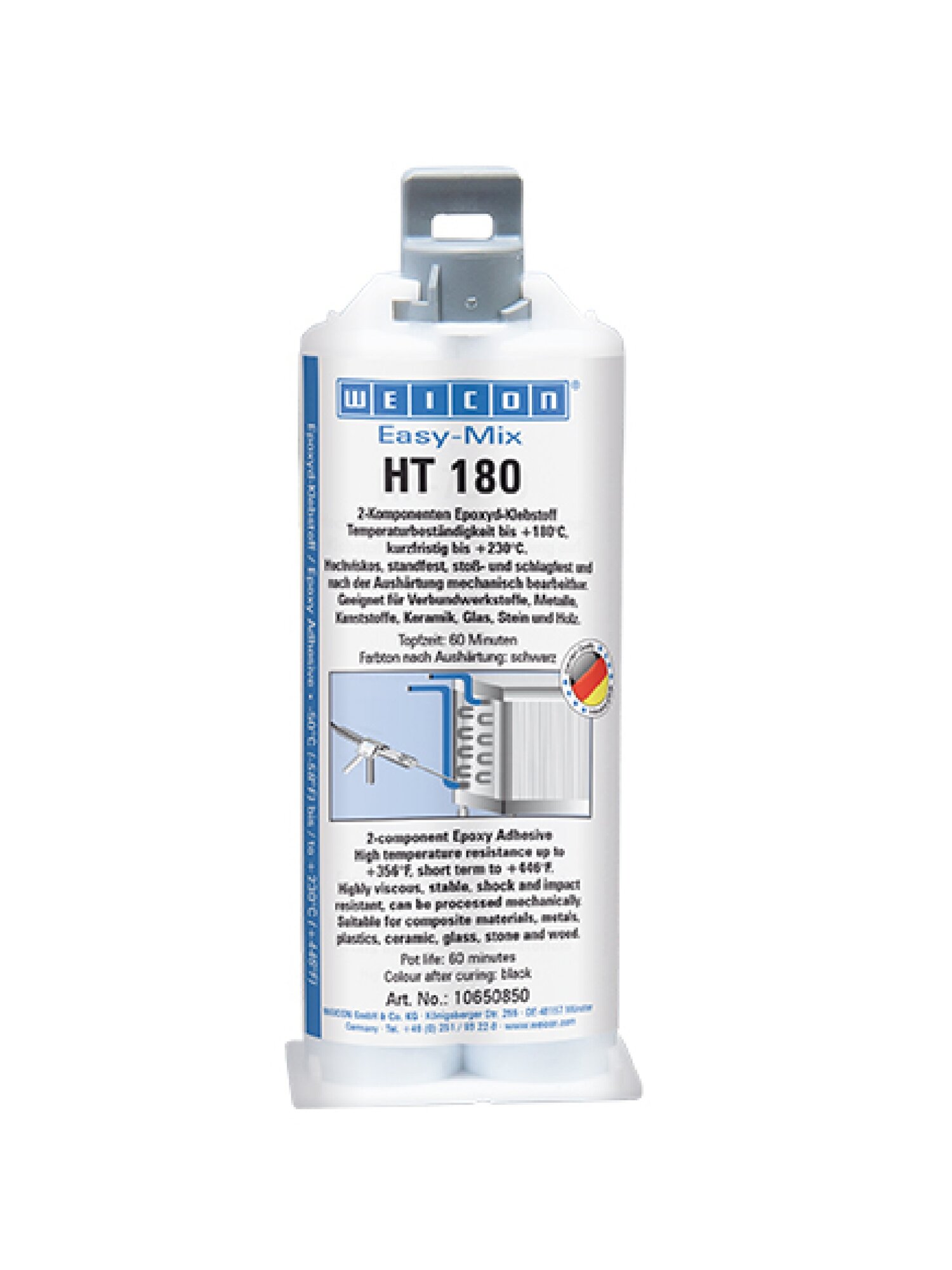 Эпоксидный клей WEICON Easy-Mix HT 180, устойчив к высоким температурам, черный, 50 мл