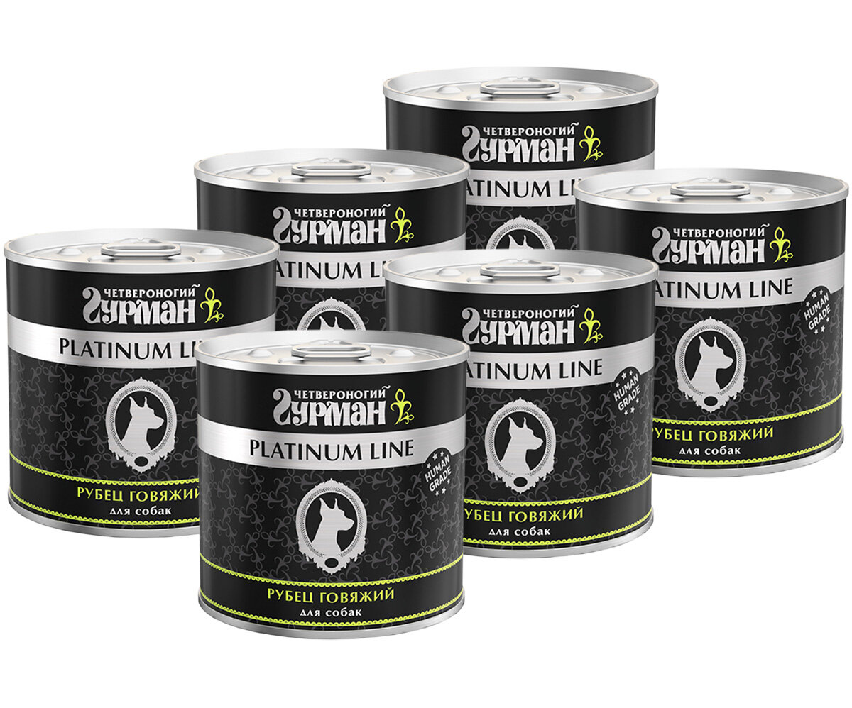 Корм влажный Четвероногий Гурман Platinum Line для взрослых собак, рубец в желе, 240 гр х 6 шт