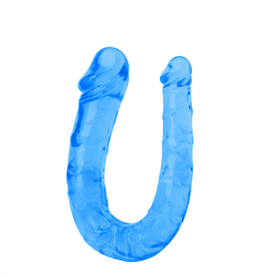Двухголовый загнутый фаллос, синий гель