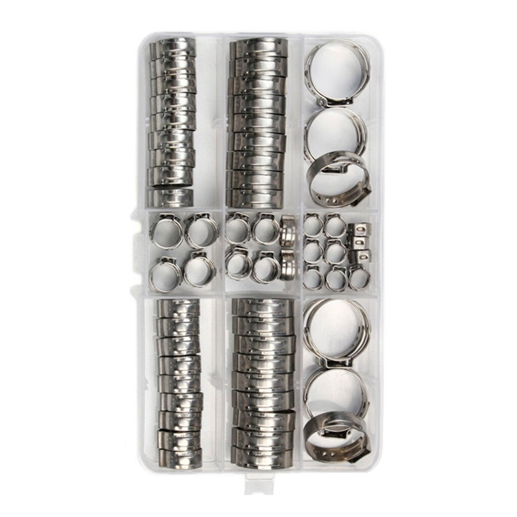 80 шт, 9 размеров, хомут для шланга с одним ухом, хомут из нержавеющей стали, бесступенчатые хомуты для шланга, кольца, монтажный инструмент, прочный