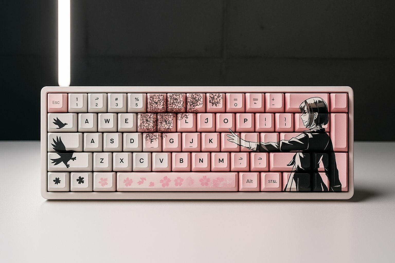 Набор кейкапов PBT OEM клавиша Аниме Chainsaw Man Raven розовый для клавиатуры Akko Ducky Varmilo Leopold совместимы 64 100