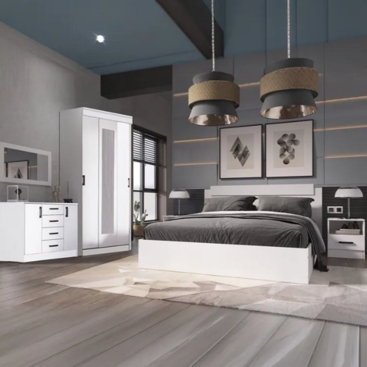 Спальный гарнитур, спальня, мебель для спальни Эко 7/3 Белый гладкий