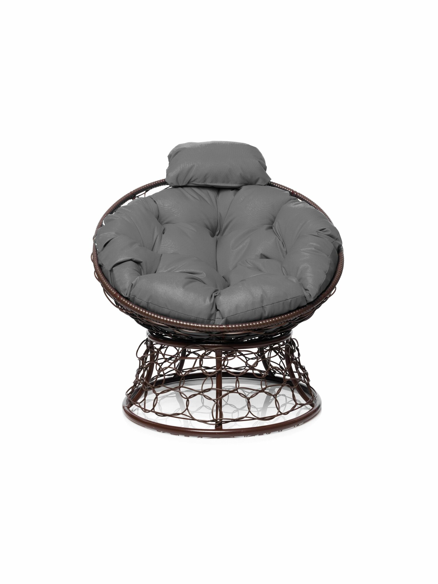 Кресло "Папасан мини" коричневое с серой подушкой
