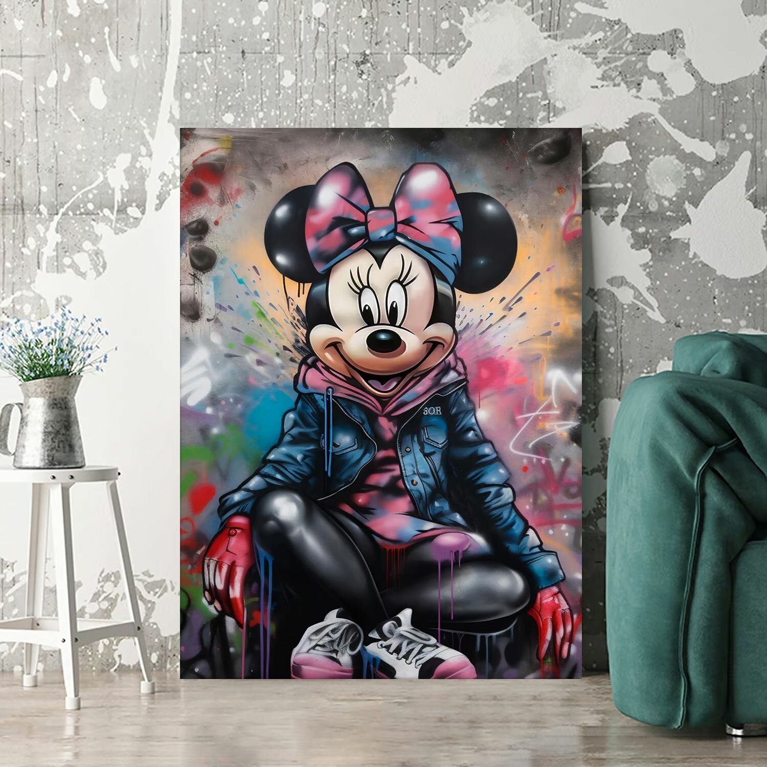 Картина на холсте - "Минни Маус, мультперсонажи", 40х60 см.