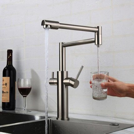 Очиститель воды, кухонный смеситель, черный/никель, кухонный, для горячей и холодной воды, универсальный, прямой, для напитков, чистая складная раковина двойного назначения XT-167, High Nickel