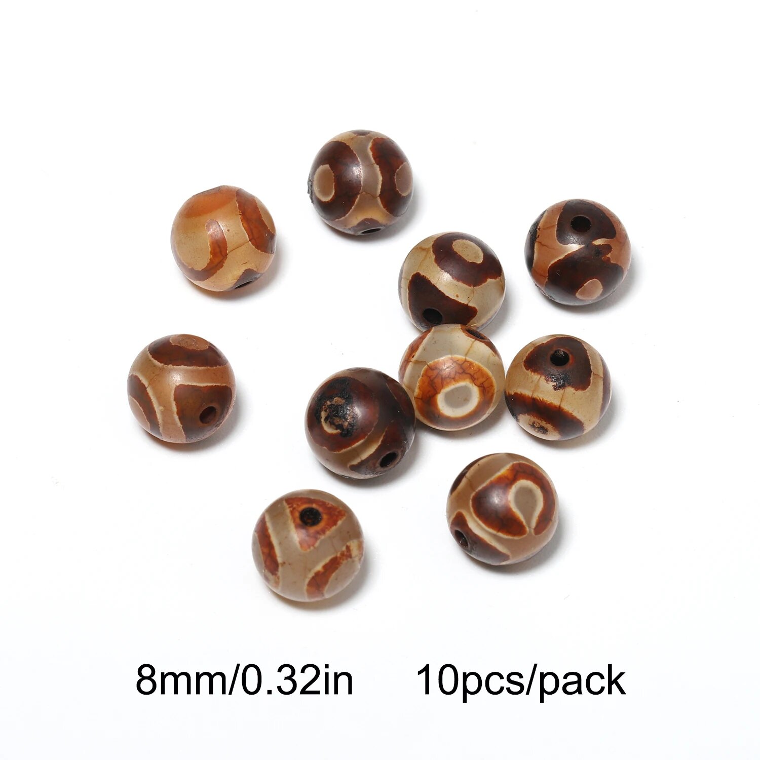 Бусины Дзи Агат 8/10 мм xilitata Коричневый, T 3-8mm-10pcs