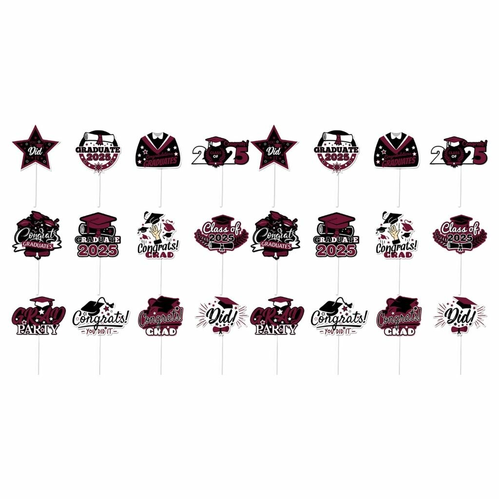 1 комплект из 24 предметов, реквизит для украшения выпускного сезона, торт, бумажный стаканчик, маленький флажок-винно-красный