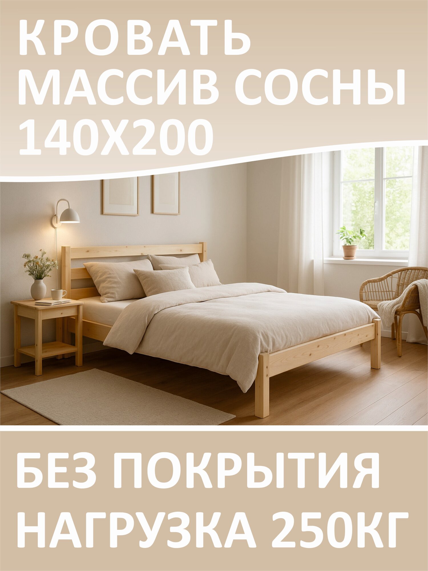 Кровать двуспальная икеа тарва, размер (ДхШ): 206х147 см, спальное место (ДхШ): 200х140 см, массив дерева, цвет: сосна