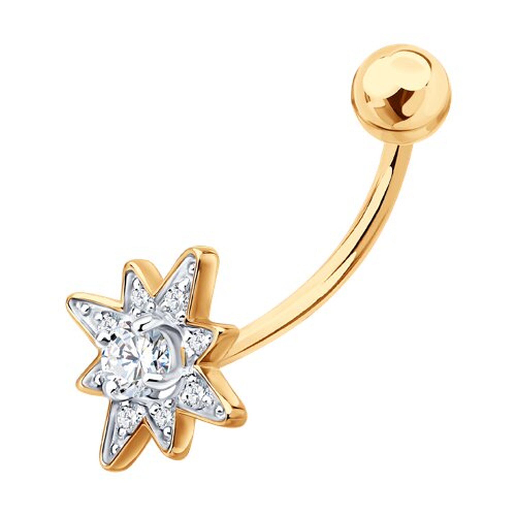 Пирсинг в пупок, красное золото, 585 проба, фианит