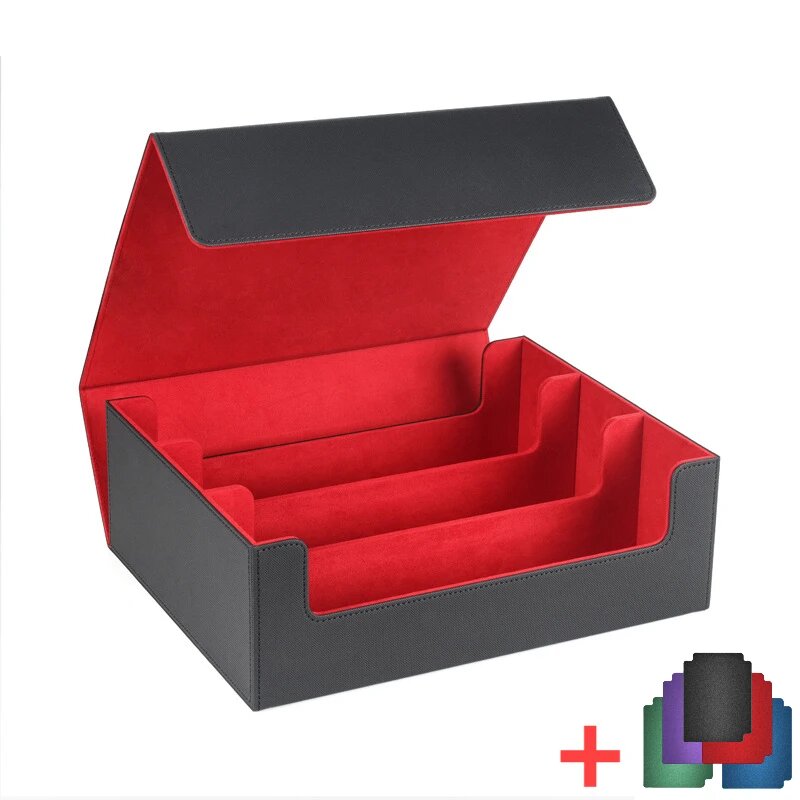 Коробка для карт из искусственной кожи, 1800+, Commander Красный, black-inner red