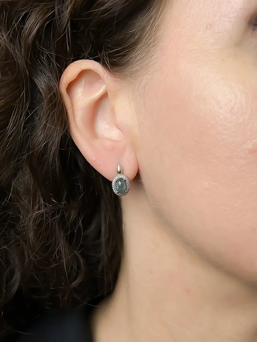 Серьги, белое золото, 375 проба, родирование, бриллиант, александрит