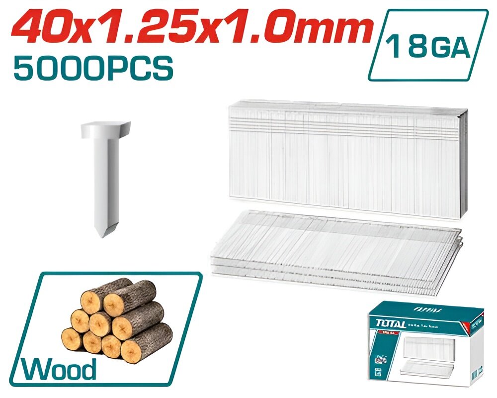 Гвозди для пневмостеплера ( нейлера) 40мм (5000 шт.) TOTAL TAC918401