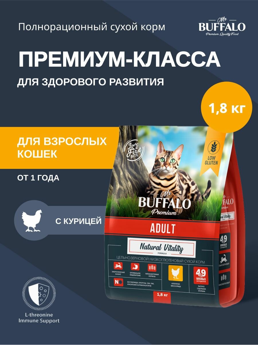 Сухой корм Mr.Buffalo ADULT для кошек с курицей 1,8кг
