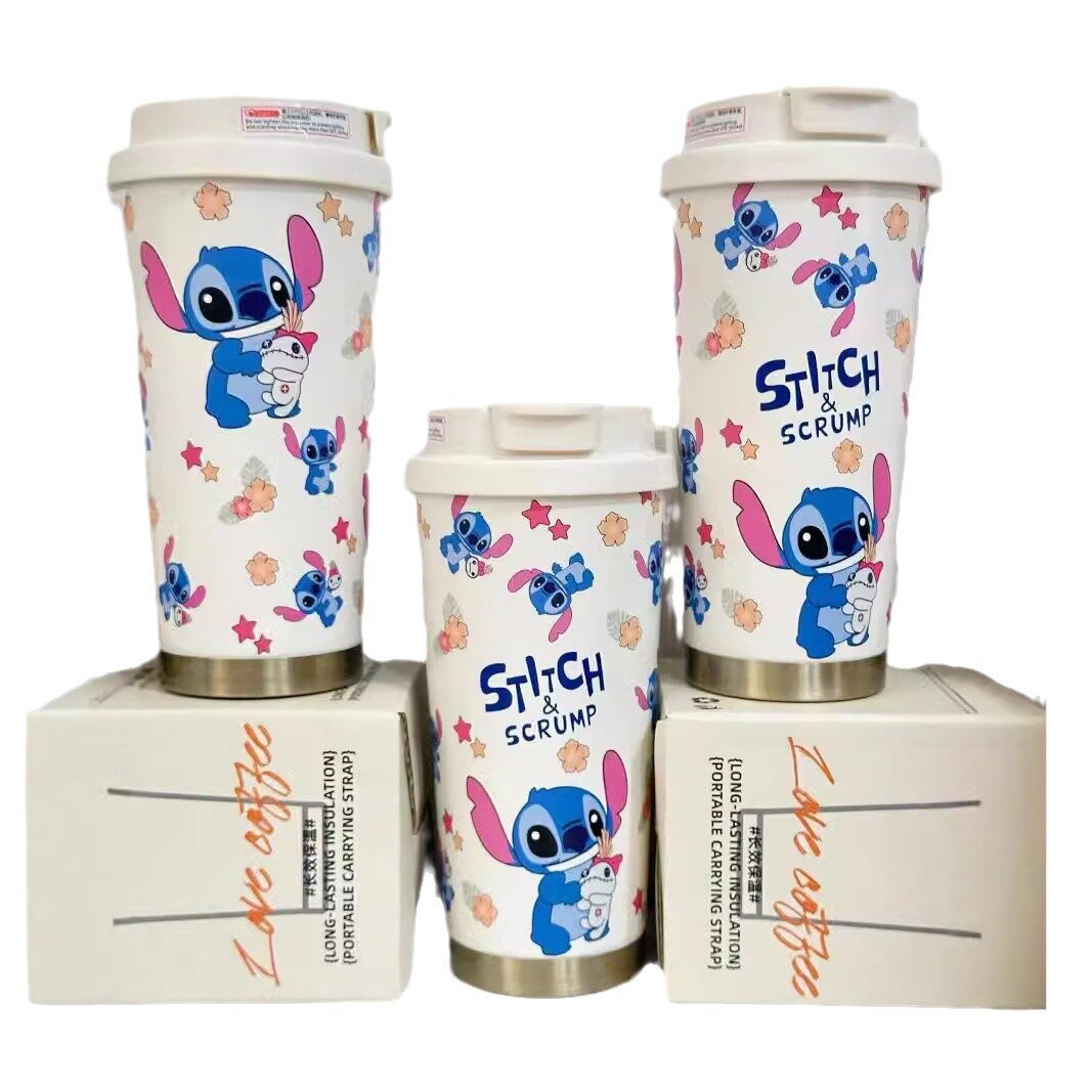 Термос MINISO "Стич" , сталь 316 , крышка-чашка, узкая горловина, Двойной напиток