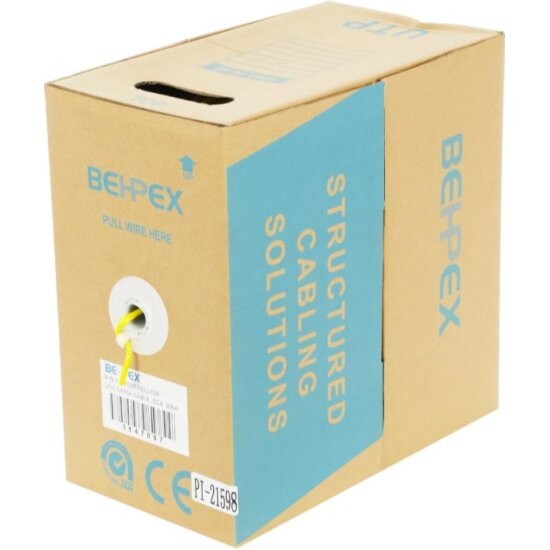 Кабель сетевой UTP Behpex 4 пары cat.5E solid 0.45мм CCA 305м желтый