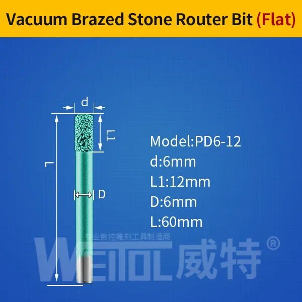 WeiTol 1 шт. 6 мм фрезы для камня, вакуумная пайка, инструменты для резьбы по граниту, фрезы для камня PD6-12
