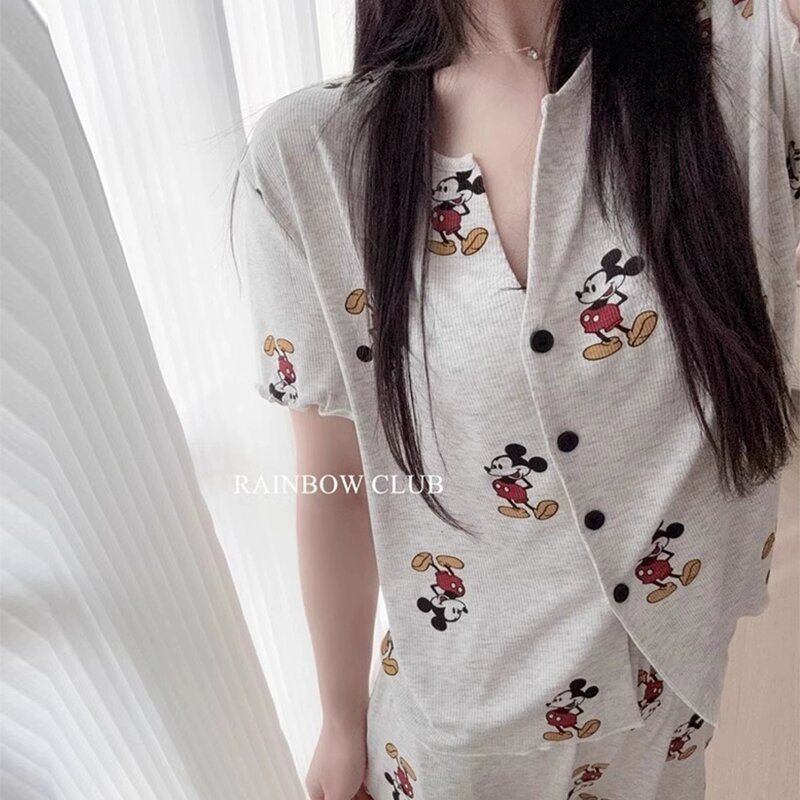 Милая пижама Микки 2025 года из модального хлопка с короткими рукавами, женская летняя повседневная домашняя одежда больших размеров