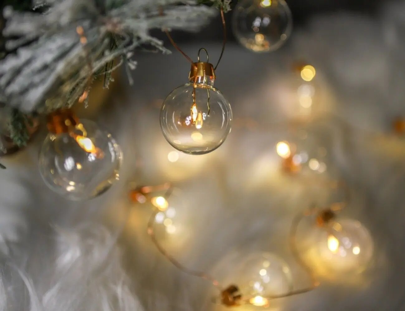 Гирлянда из лампочек шарики-лофт, 20 теплых белых микро LED-огней, 2.65+0.3 м, медная проволока, на батарейках, IP20, Kaemingk