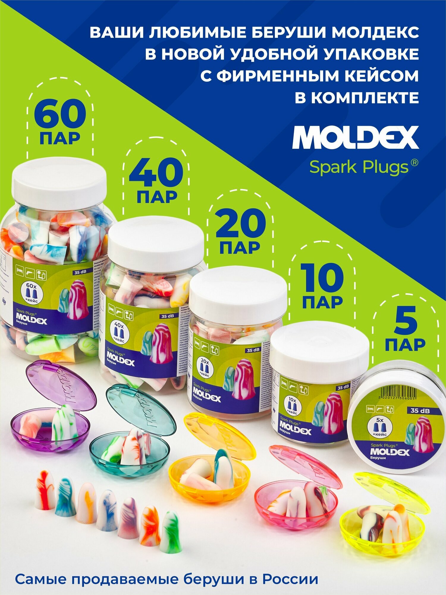 Беруши для сна (противошумные вкладыши) Moldex Spark Plugs, 10 пар с кейсом
