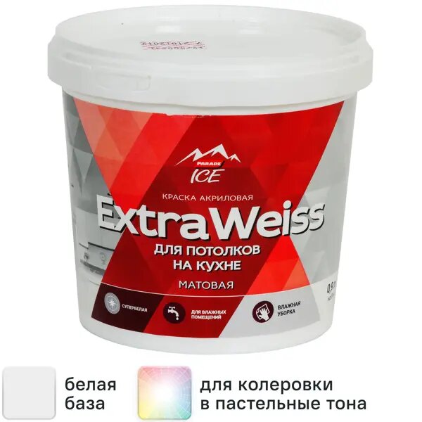 Краска для потолков Parade DYI ExtraWeiss матовая цвет белый база А 0.9 л