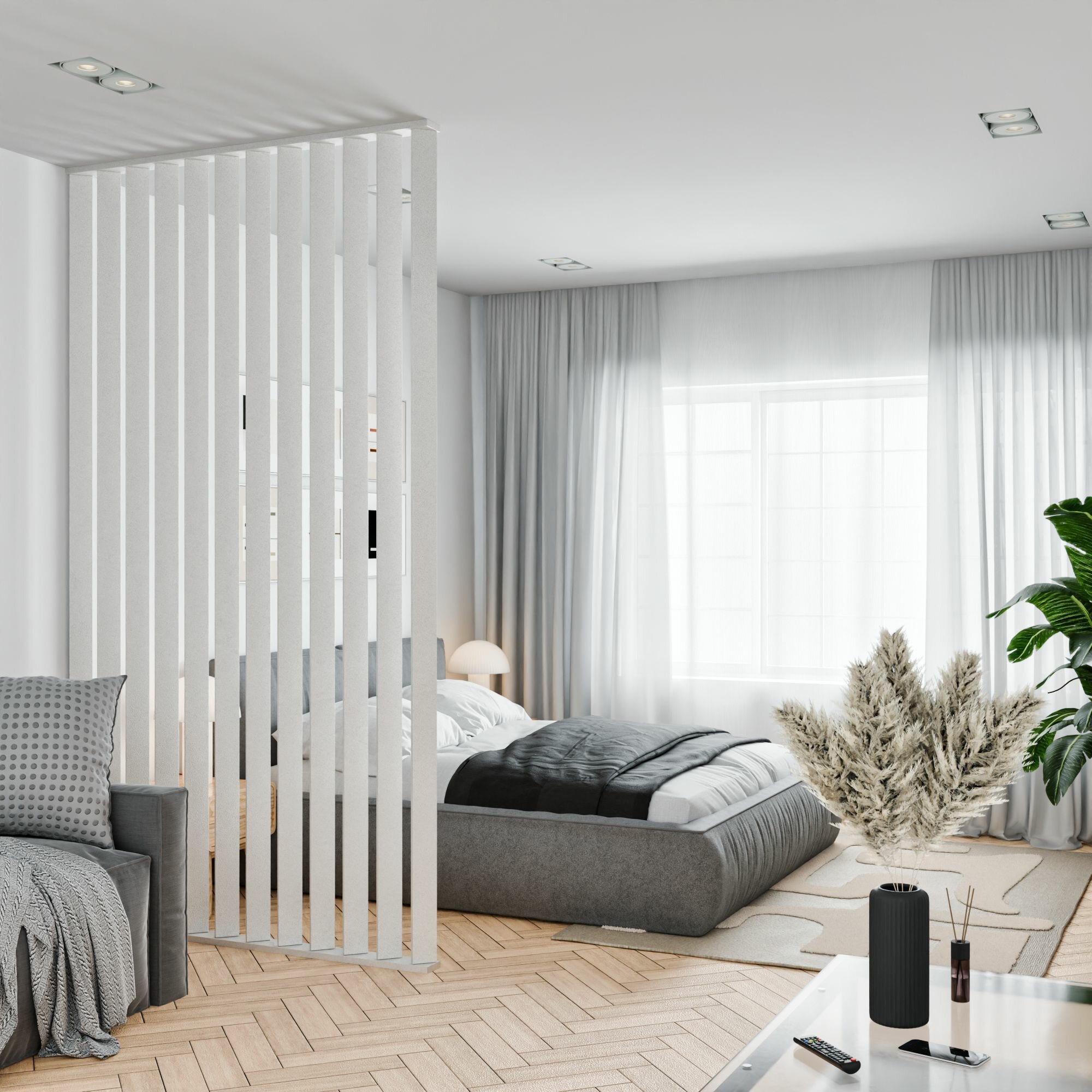 Перегородка для зонирования под 45 градусов шириной 1482 мм, 22х80 мм, белая