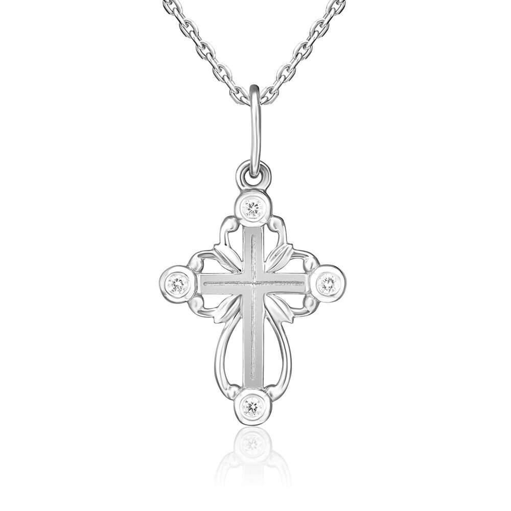 Крестик, белое золото, 585 проба, родирование, бриллиант