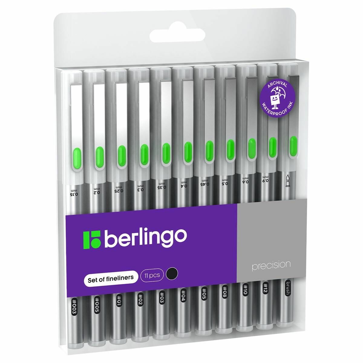 Набор линеров пигментных Berlingo "Precision" черные, 11шт, европодвес