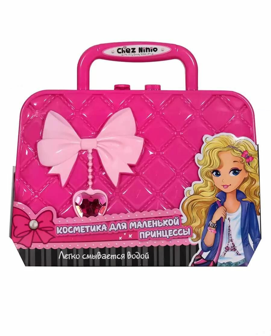 Набор детской косметики КНР сумочка-кейс, тени для век, блески для губ, помады, 2 кисточки, 2 резинки для волос, зеркало