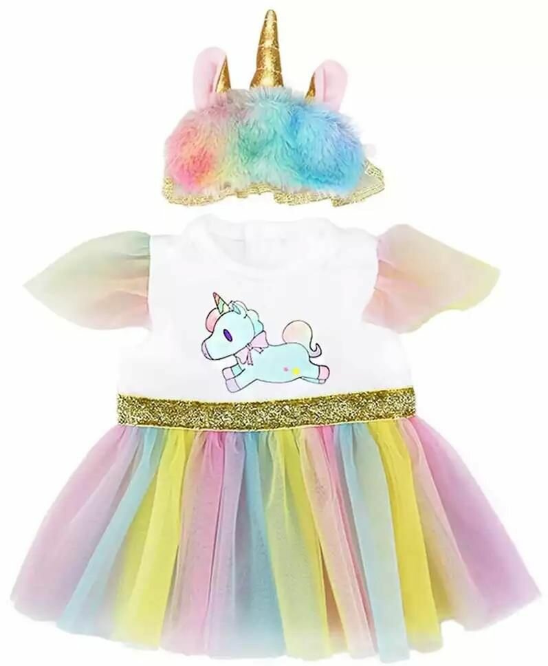 Одежда для пупса КНР юбочка, футболка с принтом, ободок единорожка