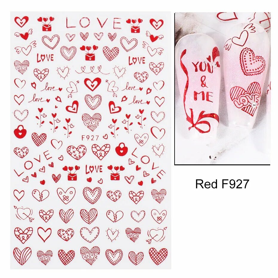 1PCS New Black White Love Heart English Alphabet Nail Art Sticker Nail Decoration Decal DIY Valentine's Day 3D Adhesive Stickers