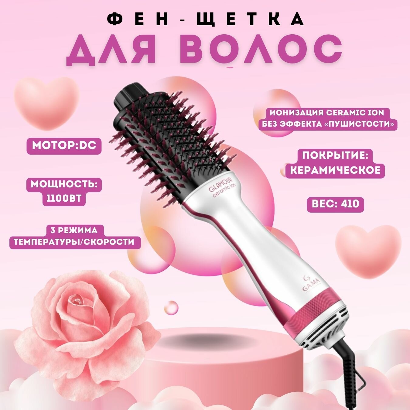 Фен-щетка для волос GA.MA GLAMOUR PINK 3D - MY
