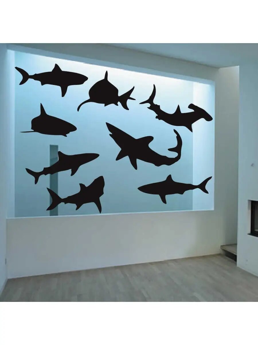 Наклейка на стену для декора интерьерная Акулы