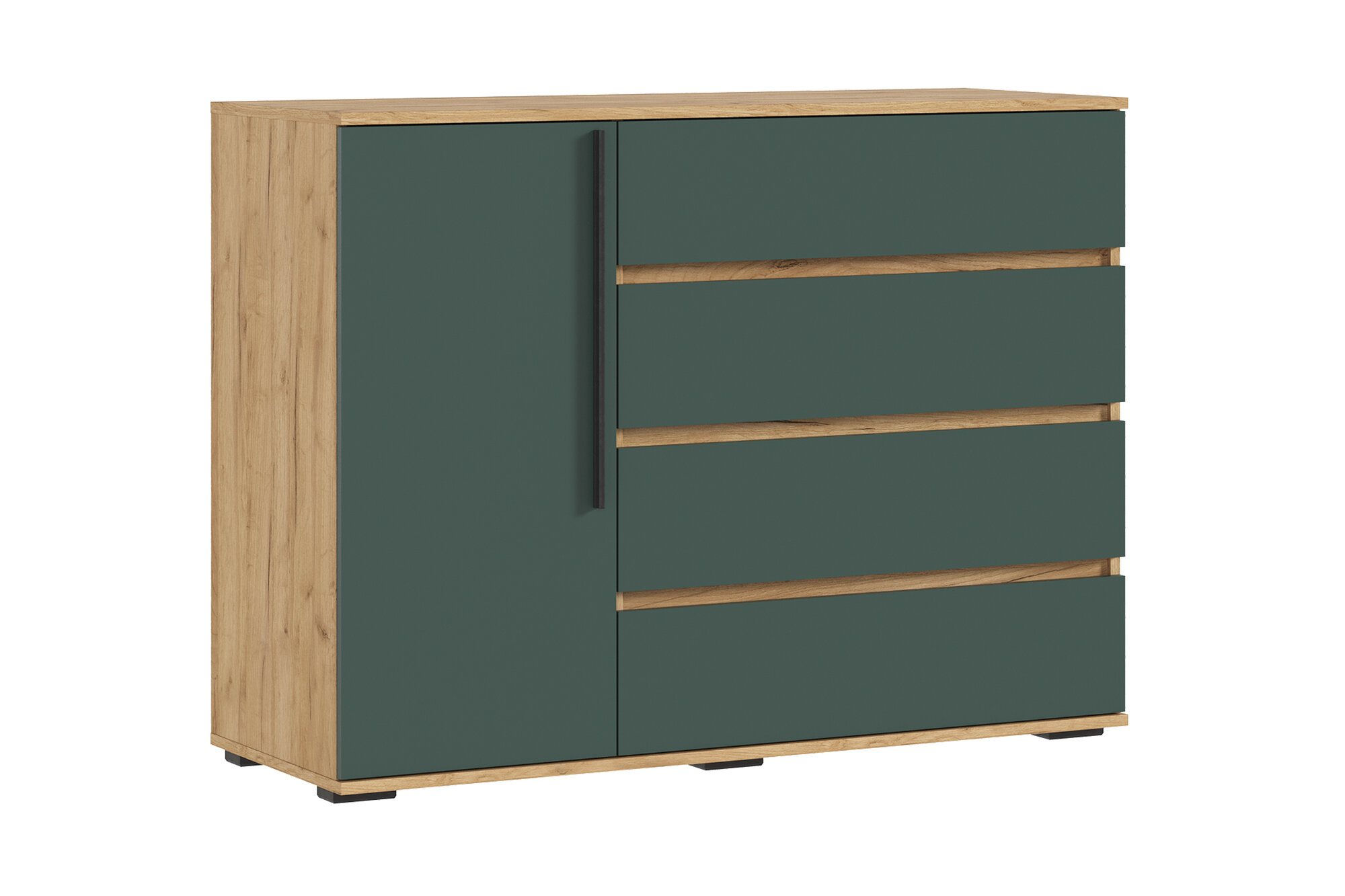 Комод для одежды Нонтон Норд, 120x45x90 см, 4 ящика и 1 полка, дуб крафт / изумрудный