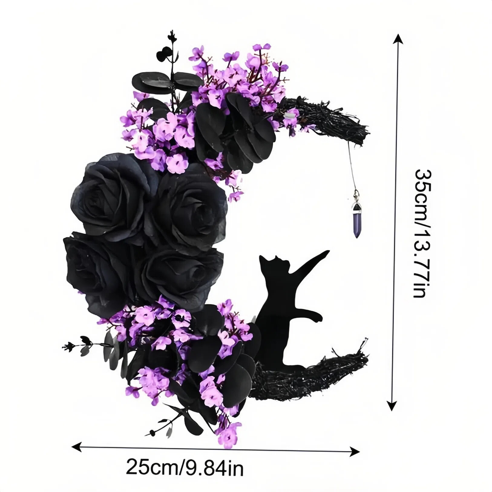 Высота 35 см ширина 25 см украшение стены луна черный кот фиолетовый цветок черная роза дизайн кристаллов