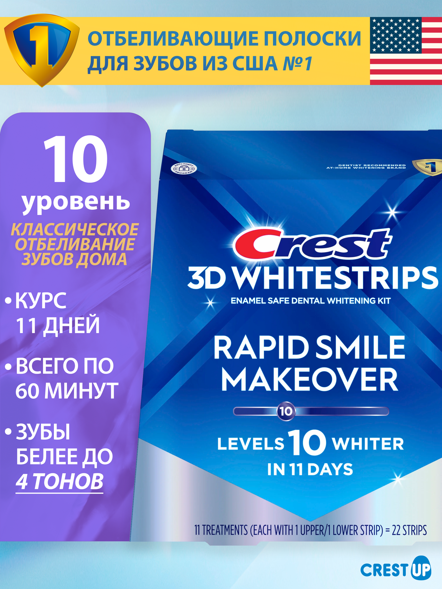 Отбеливающие полоски для зубов Crest 3D Whitestrips Rapid Smile Makeover