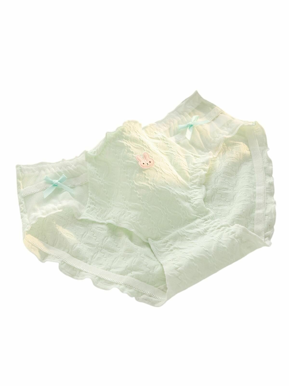 Милые женские трусики с бантом и рюшами, Зеленый - XL